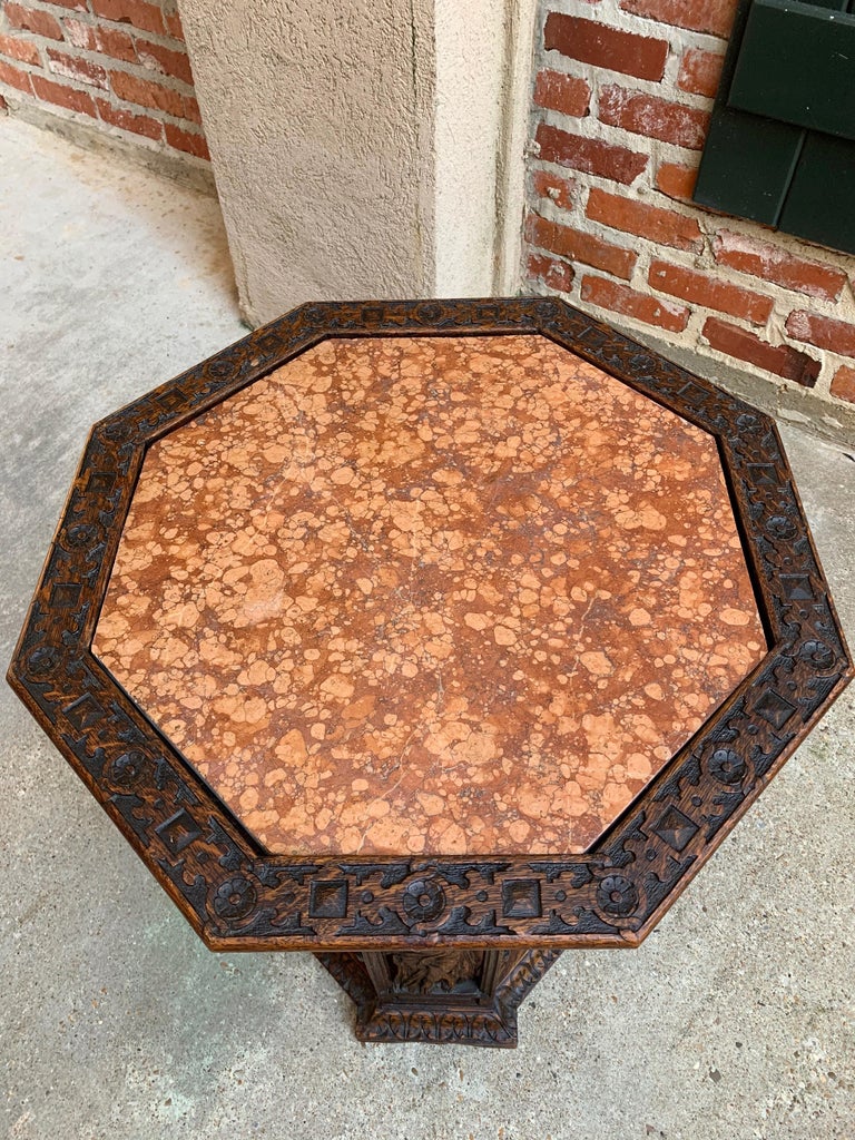 Antique French Carved Oak Side Table Greek Goddess Marble Renaissance ...