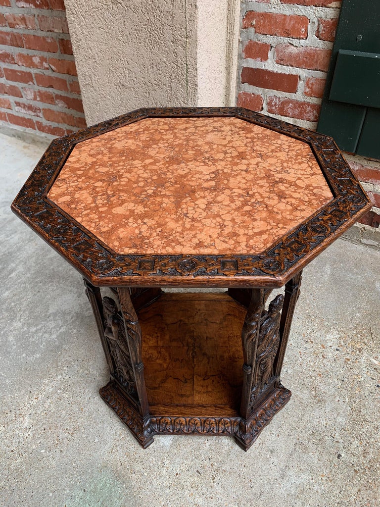 Antique French Carved Oak Side Table Greek Goddess Marble Renaissance ...