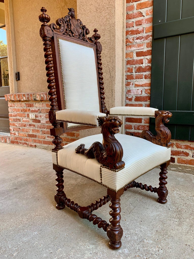 Antique French Carved Oak Throne Armchair Louis XIV Barley Twist ...
