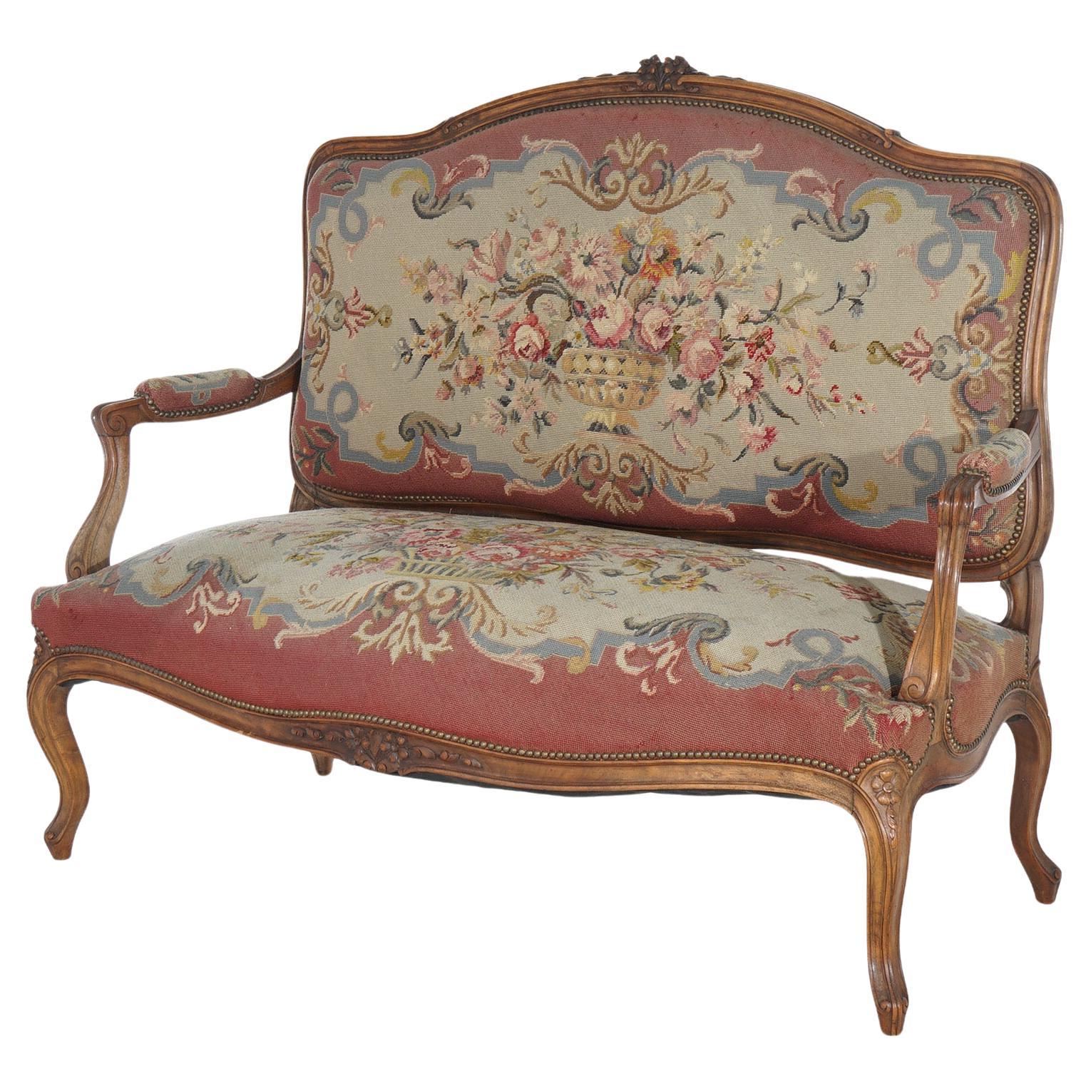 French Walnut Tapestry Settee at 1stDibs