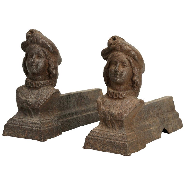 Antique French Cast Iron Andirons at 1stDibs