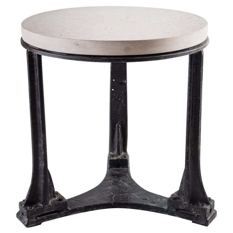 Antique French Cast Iron Machine Mount with Limestone Top at 1stDibs