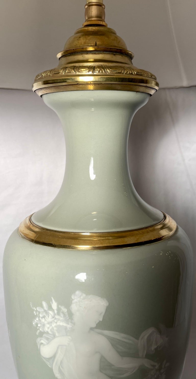 Antique French Celadon "Pate Sur Pate" Porcelain and Gold Bronze Lamp ...