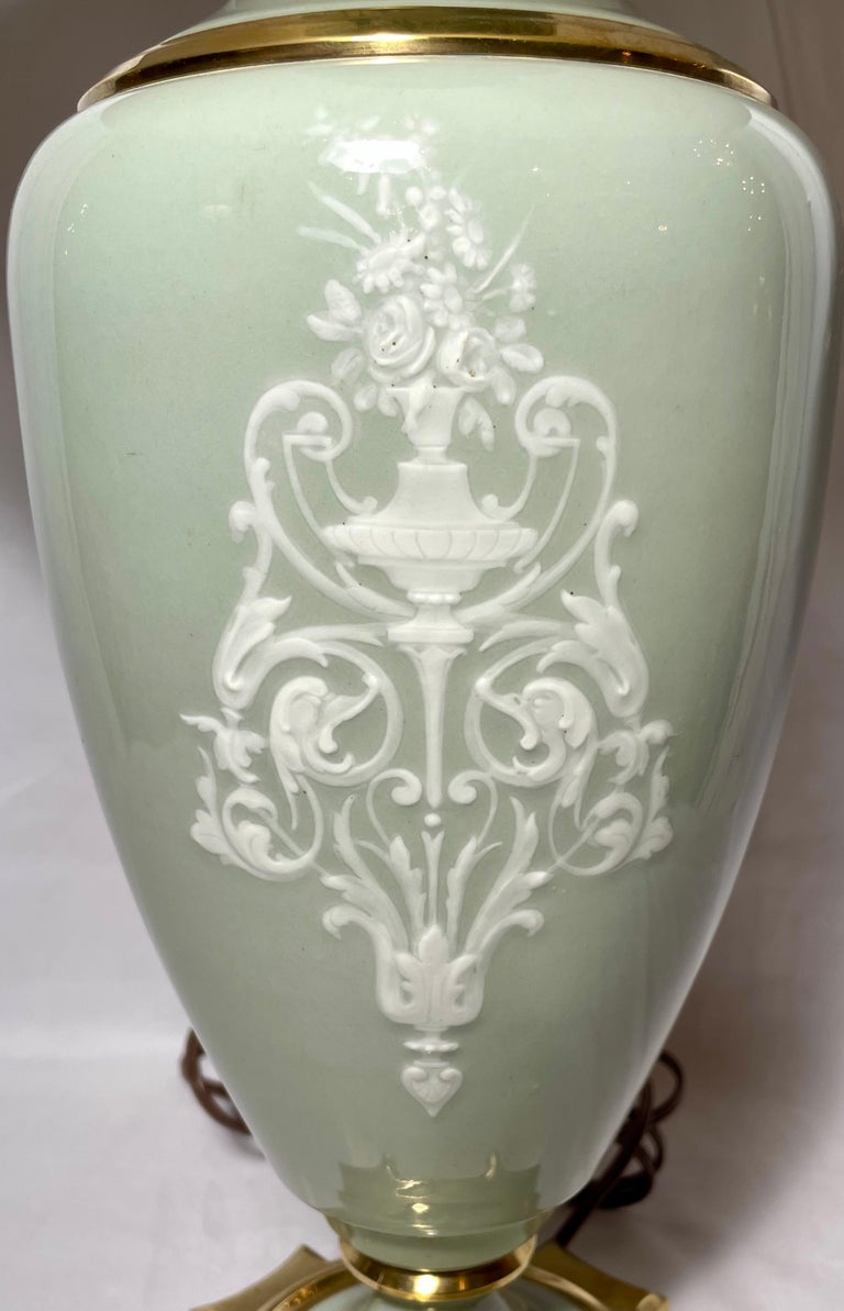 Antique French Celadon "Pate Sur Pate" Porcelain and Gold Bronze Lamp ...