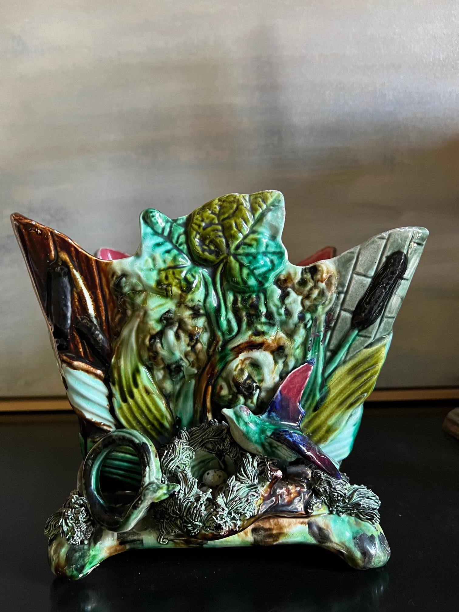 Antique French Ceramic Palissy Style Jardiniere, circa 1885 at 1stDibs