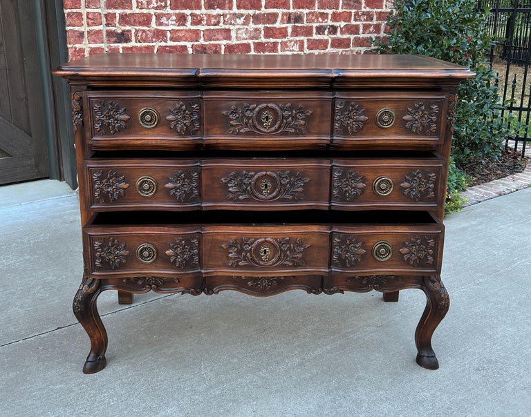 Antique French Chest of Drawers Cabinet 3-Drawer Carved Walnut w Keys c ...