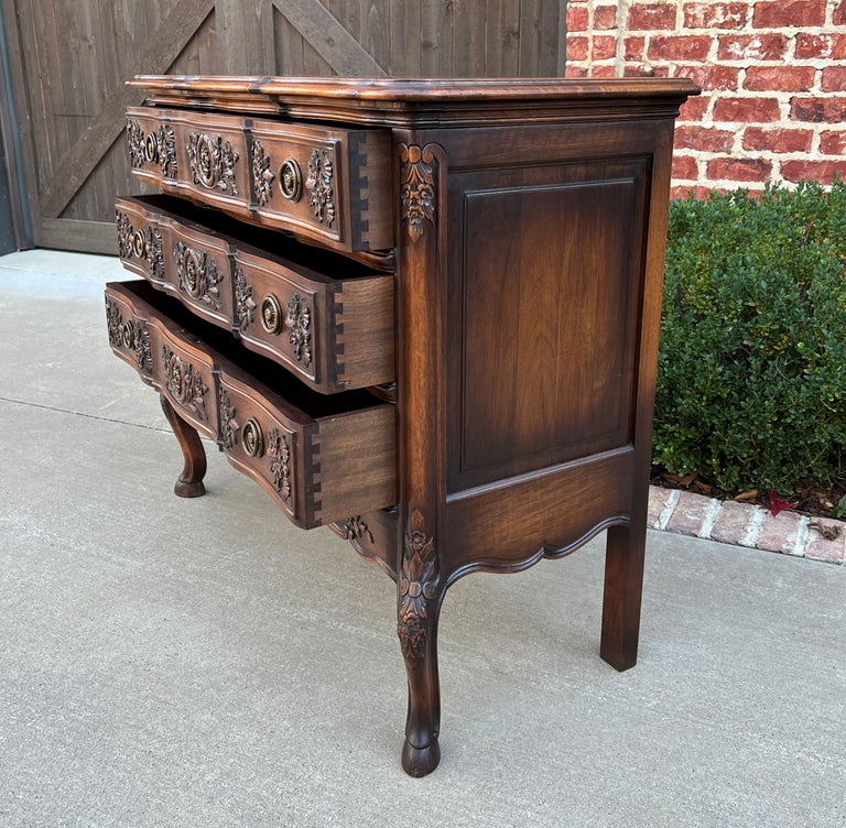 Antique French Chest of Drawers Cabinet 3-Drawer Carved Walnut w Keys c ...