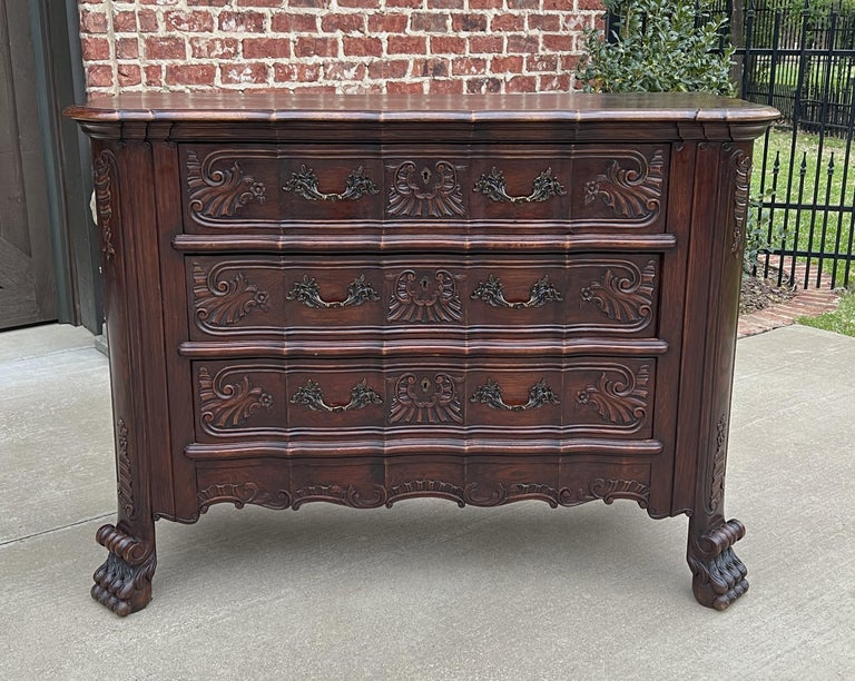 Antique French Chest of Drawers Cabinet 3-Drawer Serpentine Carved Oak ...