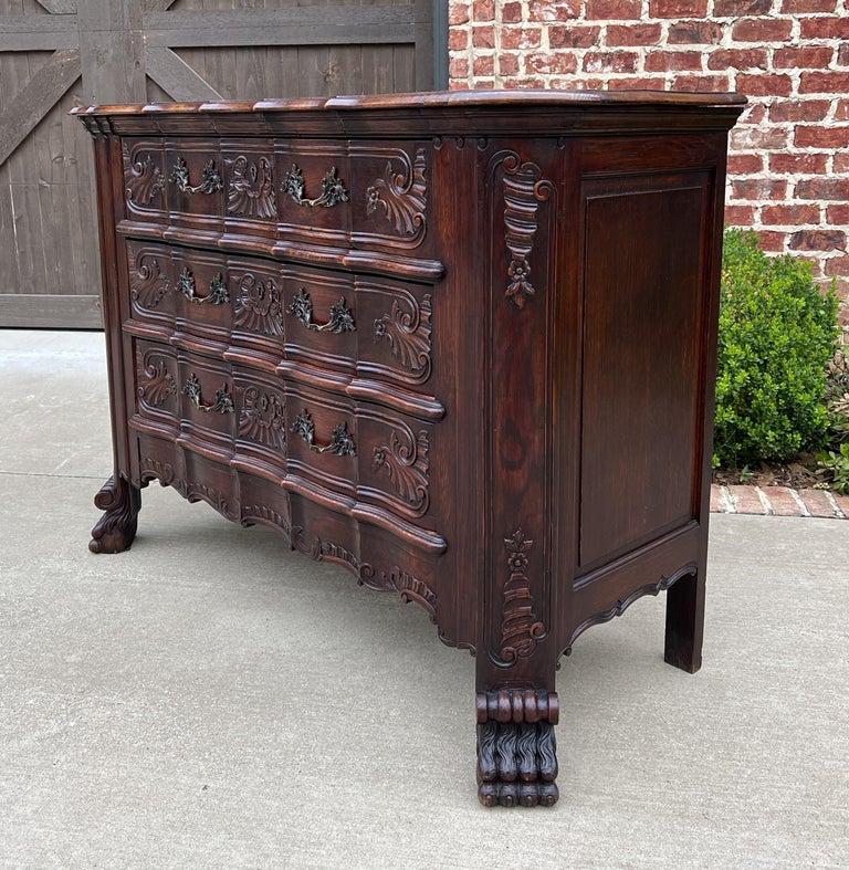 Antique French Chest of Drawers Cabinet 3-Drawer Serpentine Carved Oak ...