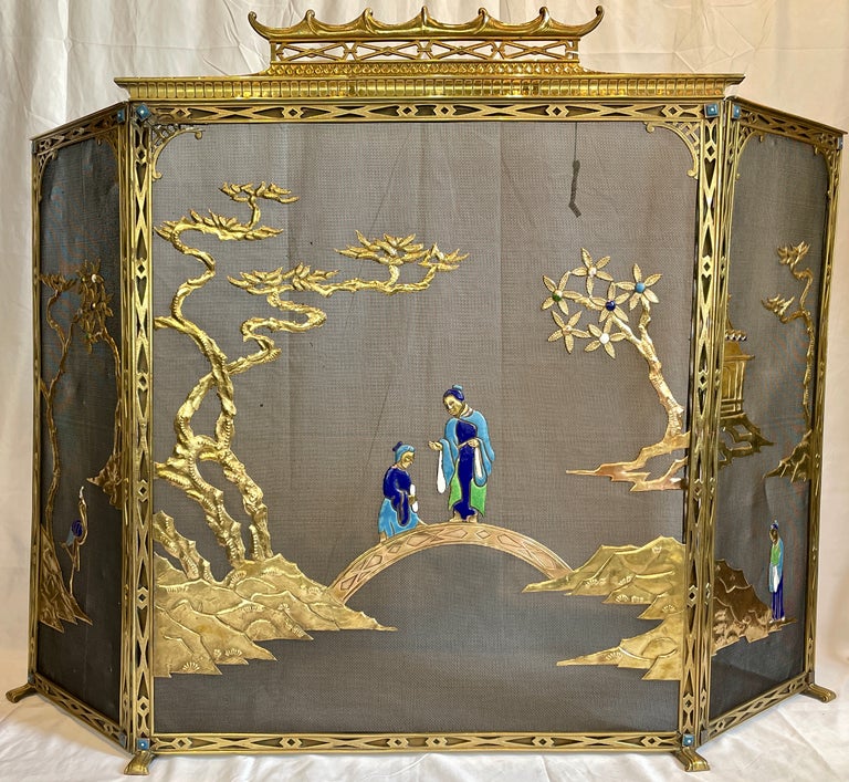 Antique French Chinoiserie Gold Bronze Three Panel Fire Screen, Circa ...