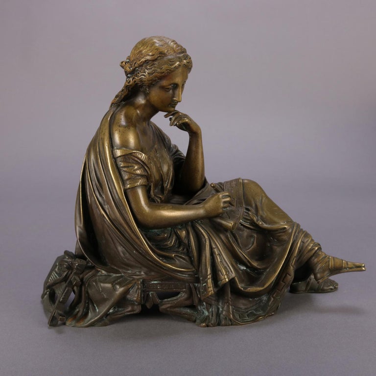 Antique French Classical Bronze Sculpture of Seated Muse after Moreau ...