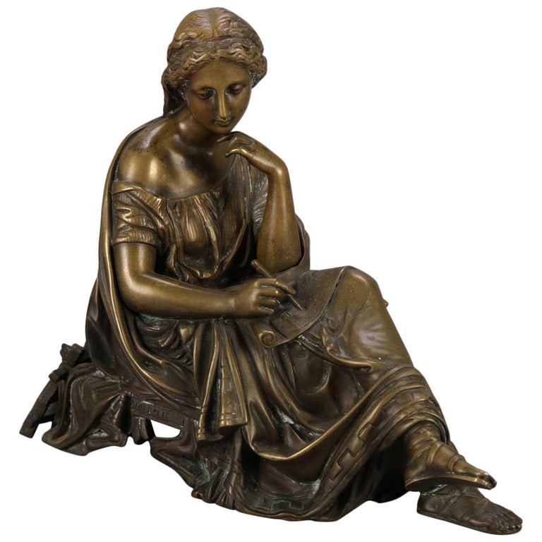 Antique French Classical Bronze Sculpture of Seated Muse after Moreau ...