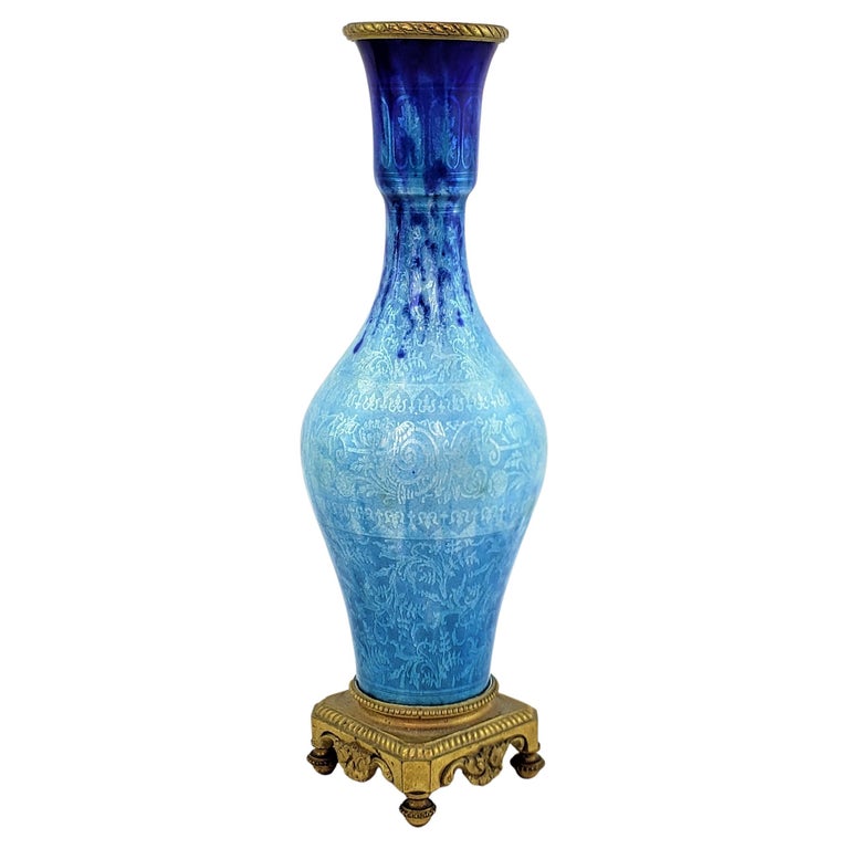 Antique French Cobalt Blue Enamelled Vase with Gilt Bronze Pedestal ...