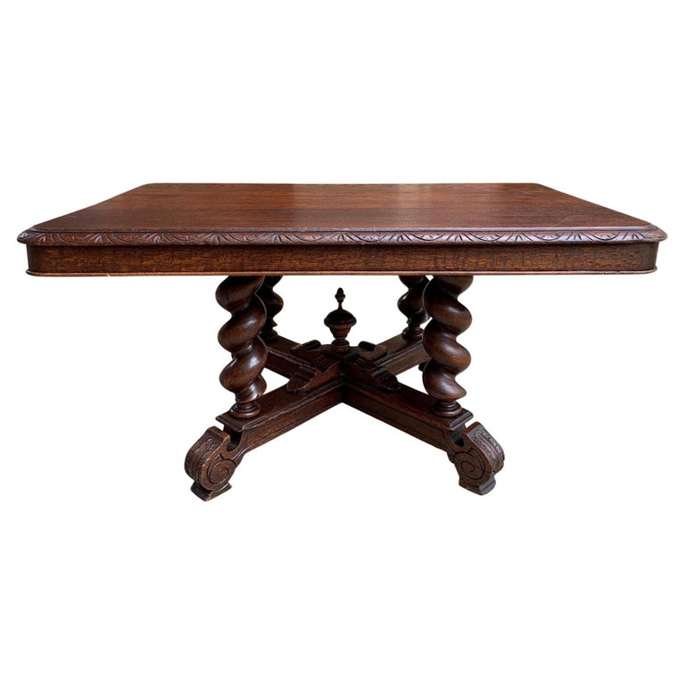 Antique French Coffee Table Barley Twist Carved Oak Cocktail Louis XIII ...