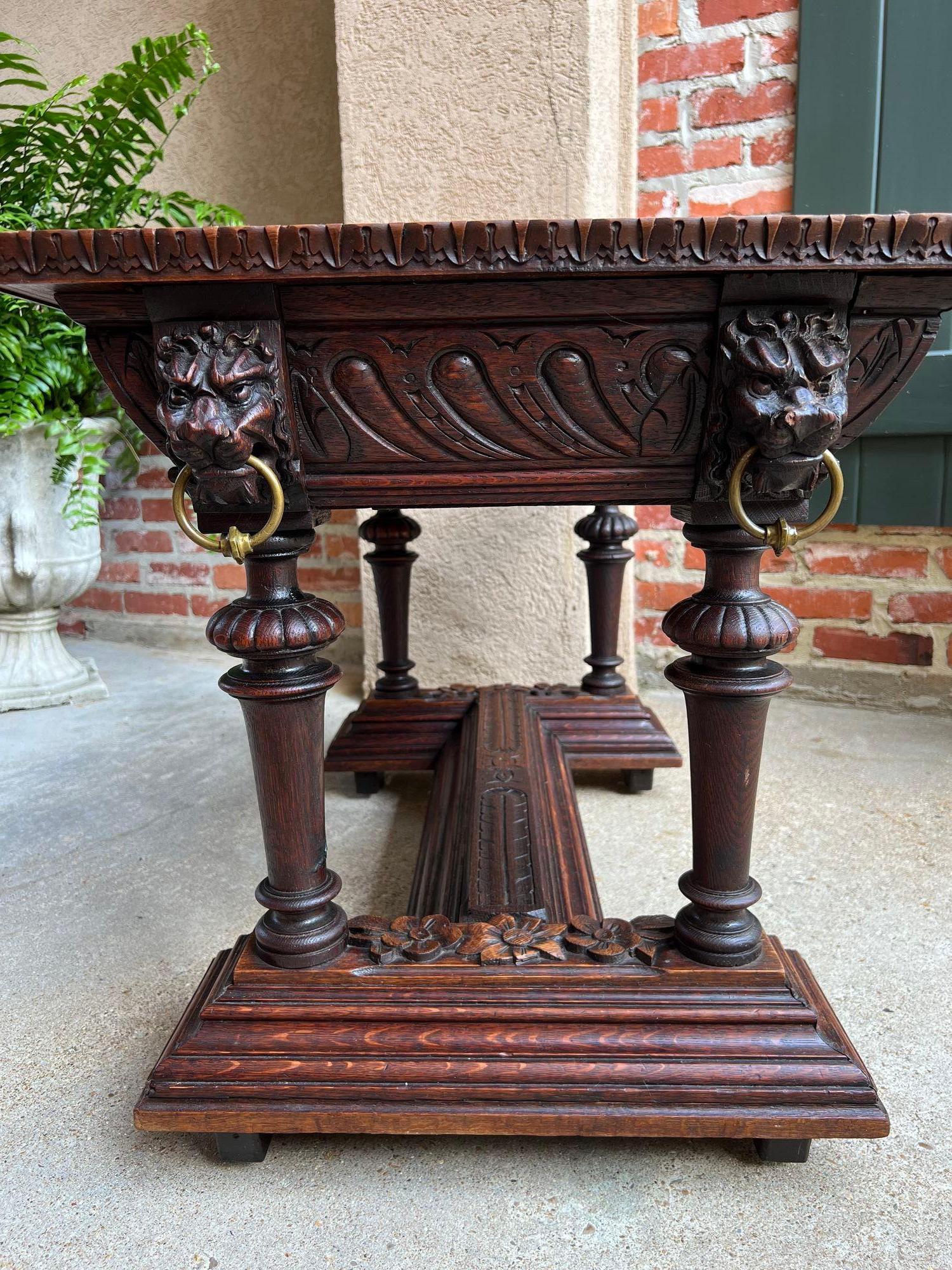 Antique French Coffee Table Renaissance Carved Oak White Blue Delft ...