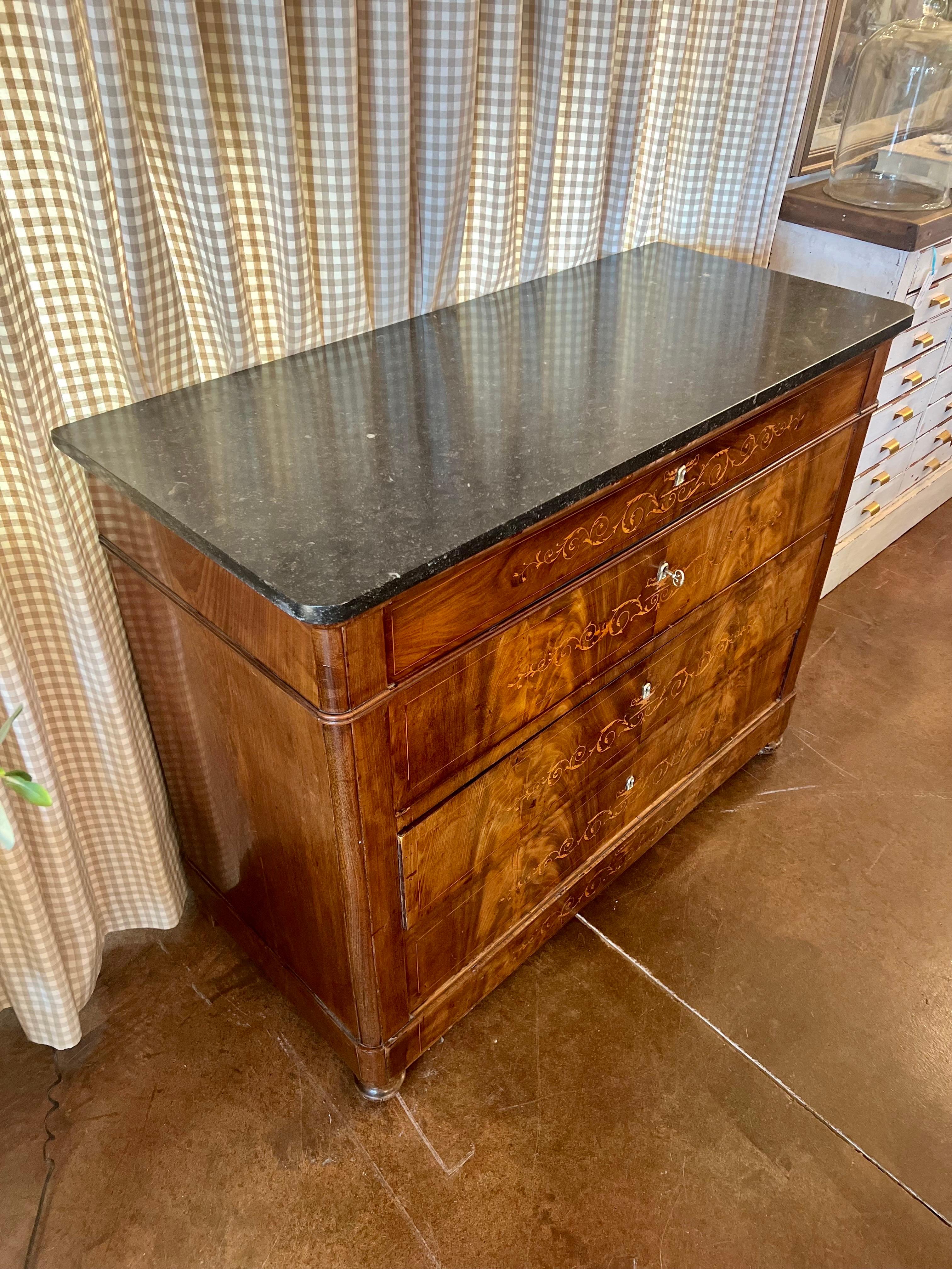 Antique French Commode with Inlaid Detail and Belgian Marble Top For ...
