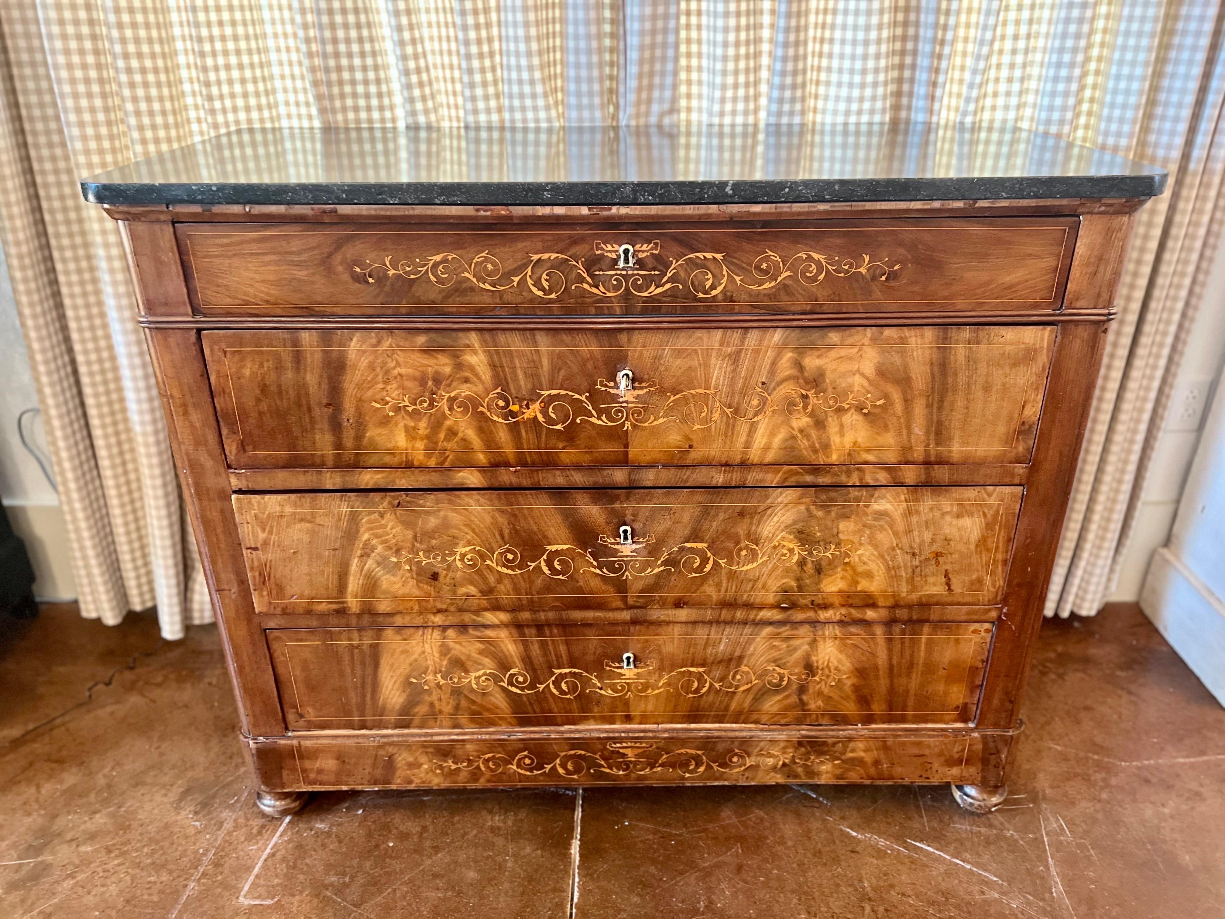 Antique French Commode with Inlaid Detail and Belgian Marble Top For ...
