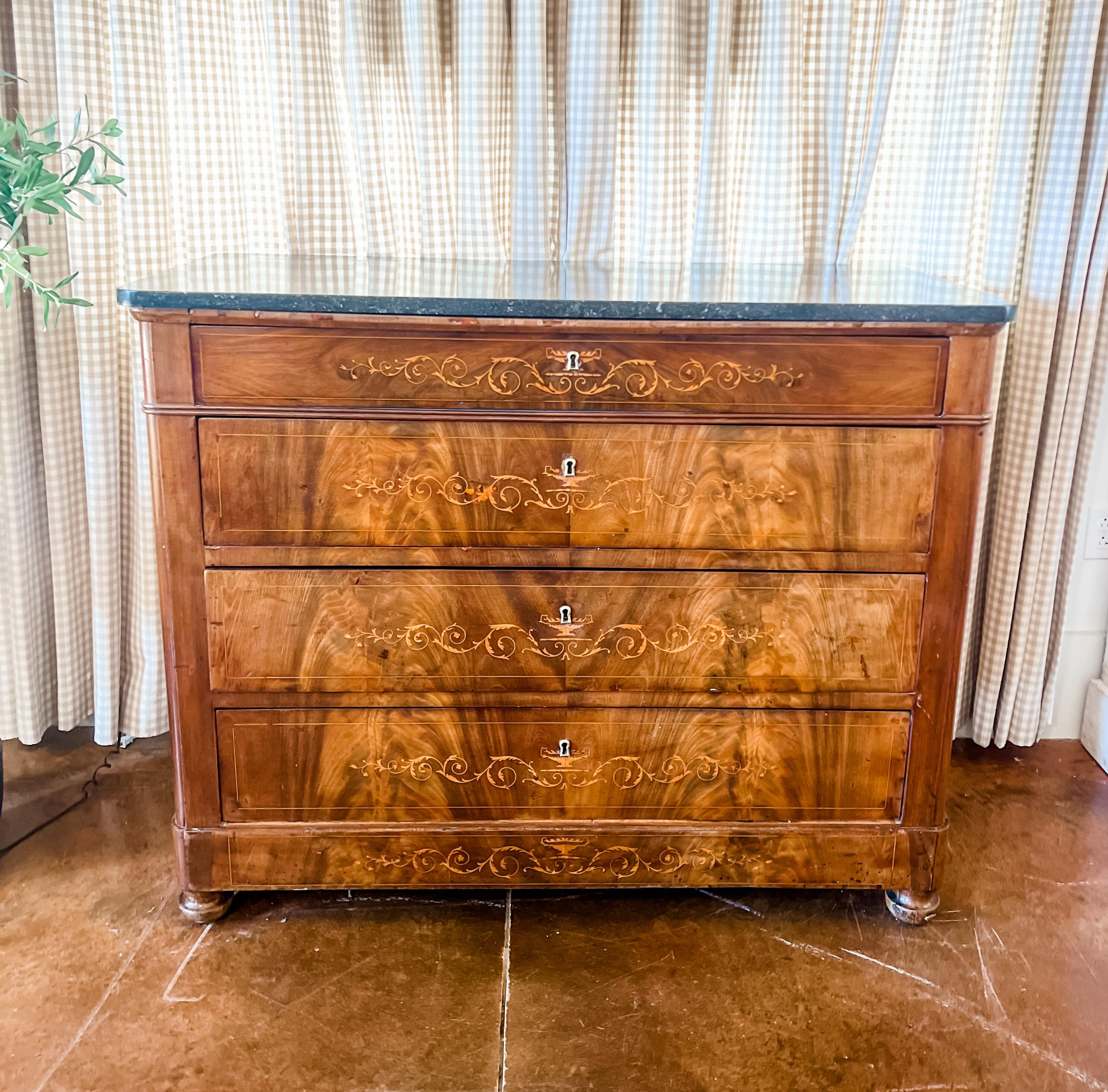 Antique French Commode with Inlaid Detail and Belgian Marble Top For ...
