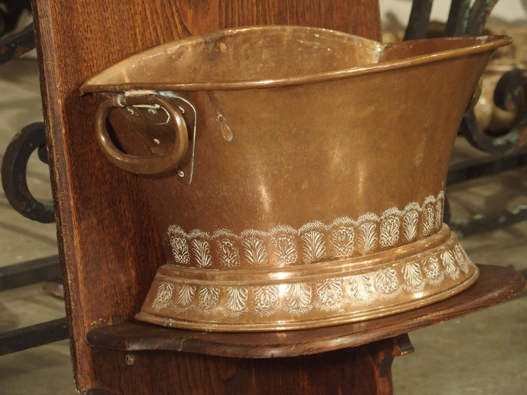 Antique French Copper Coat of Arms Lavabo and Basin on Wooden Wall ...