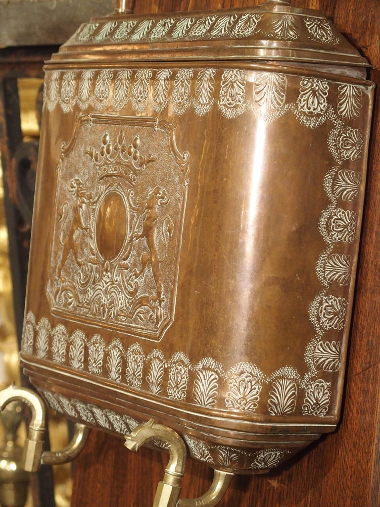Antique French Copper Coat of Arms Lavabo and Basin on Wooden Wall ...