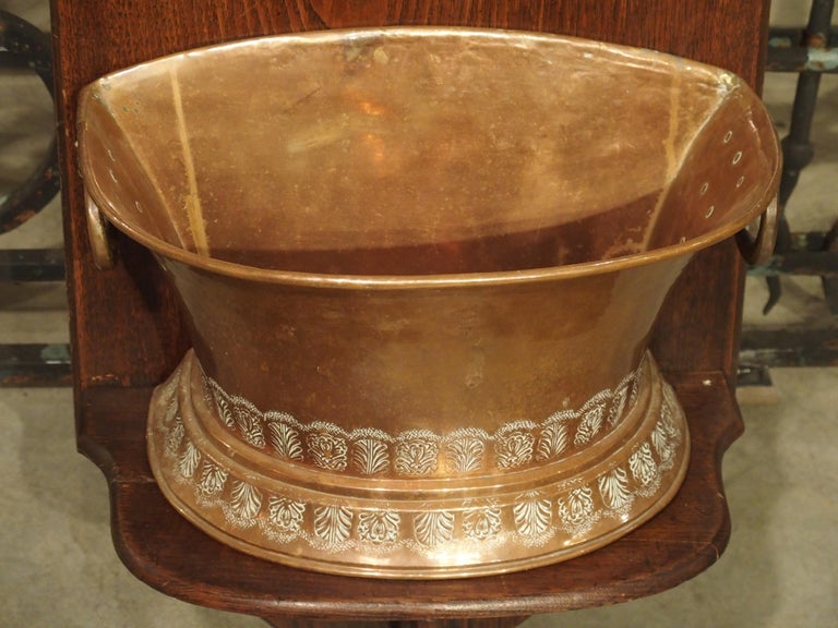 Antique French Copper Coat of Arms Lavabo and Basin on Wooden Wall ...