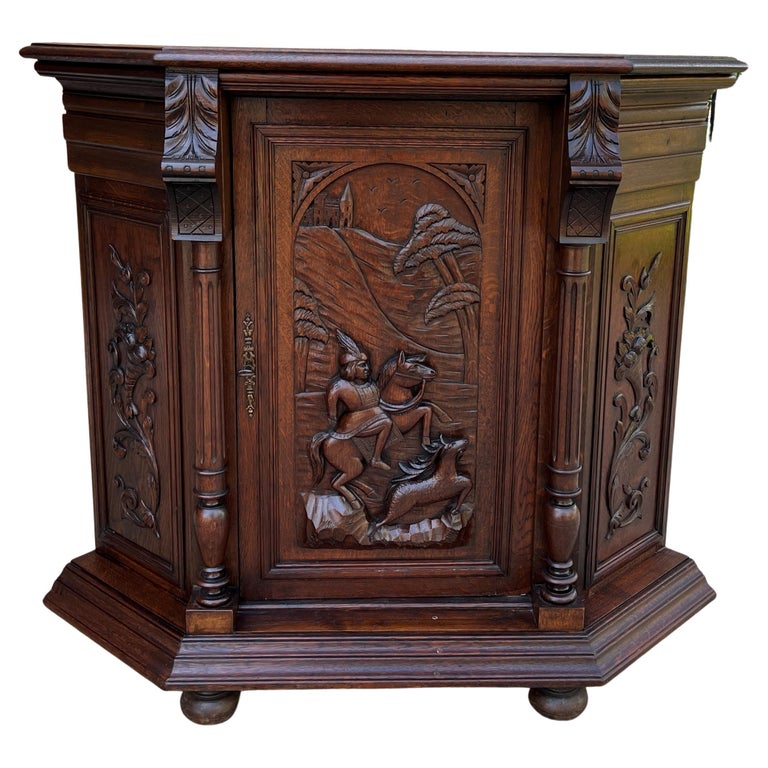 Antique French Corner Cabinet Cupboard Canted Corners Renaissance Oak ...