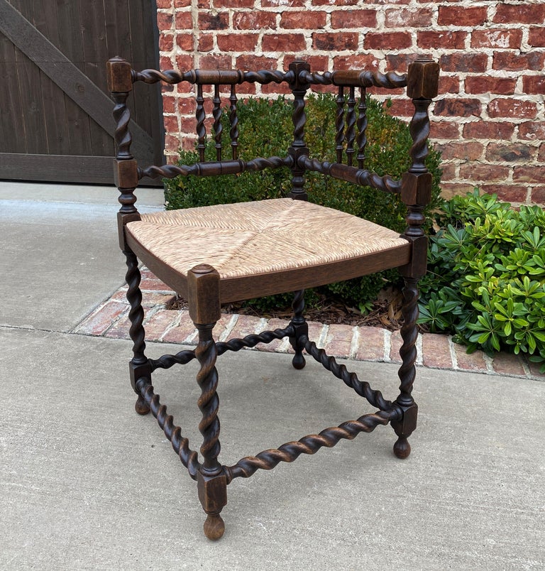 Antique French Country Corner Chair Oak Barley Twist Rush Seat Petite ...