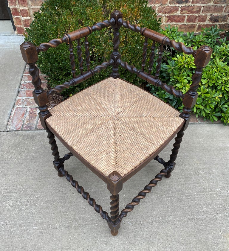 Antique French Country Corner Chair Oak Barley Twist Rush Seat Petite ...