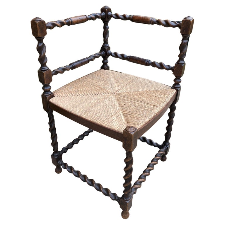 Antique French Country Corner Chair Oak Barley Twist Rush Seat Petite ...