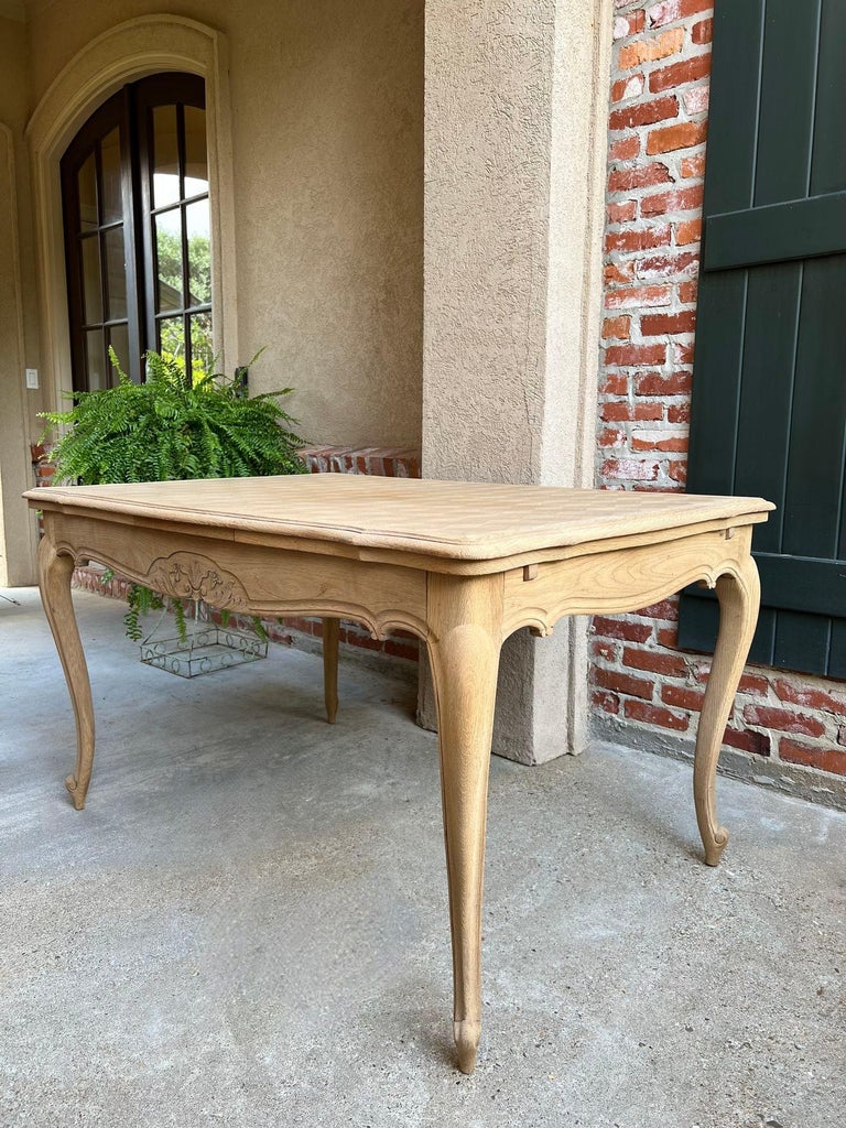 Antique French Country Dining Kitchen Table Stripped Bleached Draw Leaf ...