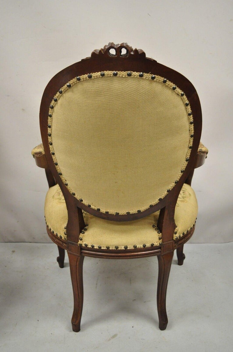 Antique French Country Louis XV Victorian Floral Tapestry Arm Chairs, a ...