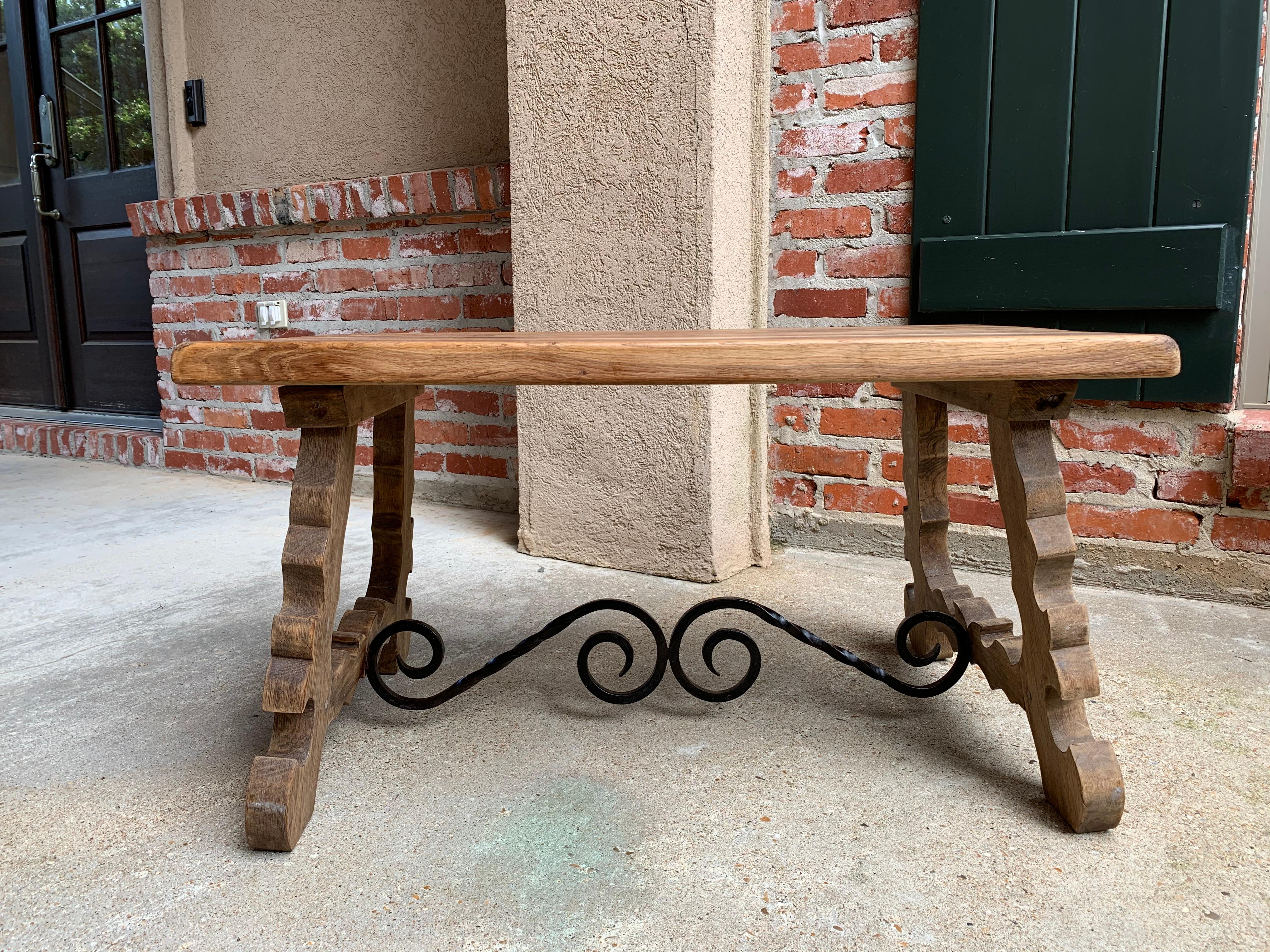 Antique French Country Oak Coffee Table Bench Catalan Spanish Iron ...