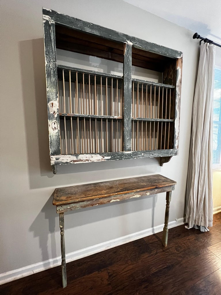 Antique French Country Plate Rack / Cupboard with Base Table, Rustic ...
