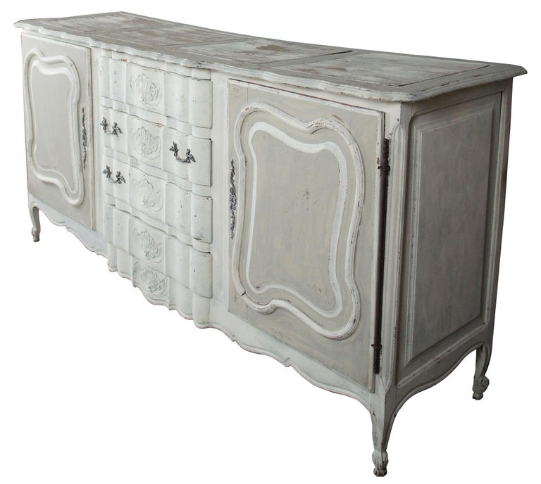Antique French Country Provincial White Scalloped Rustic Buffet ...