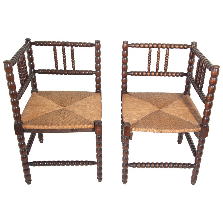 Antique French Country Rush Seat Corner Chairs at 1stDibs