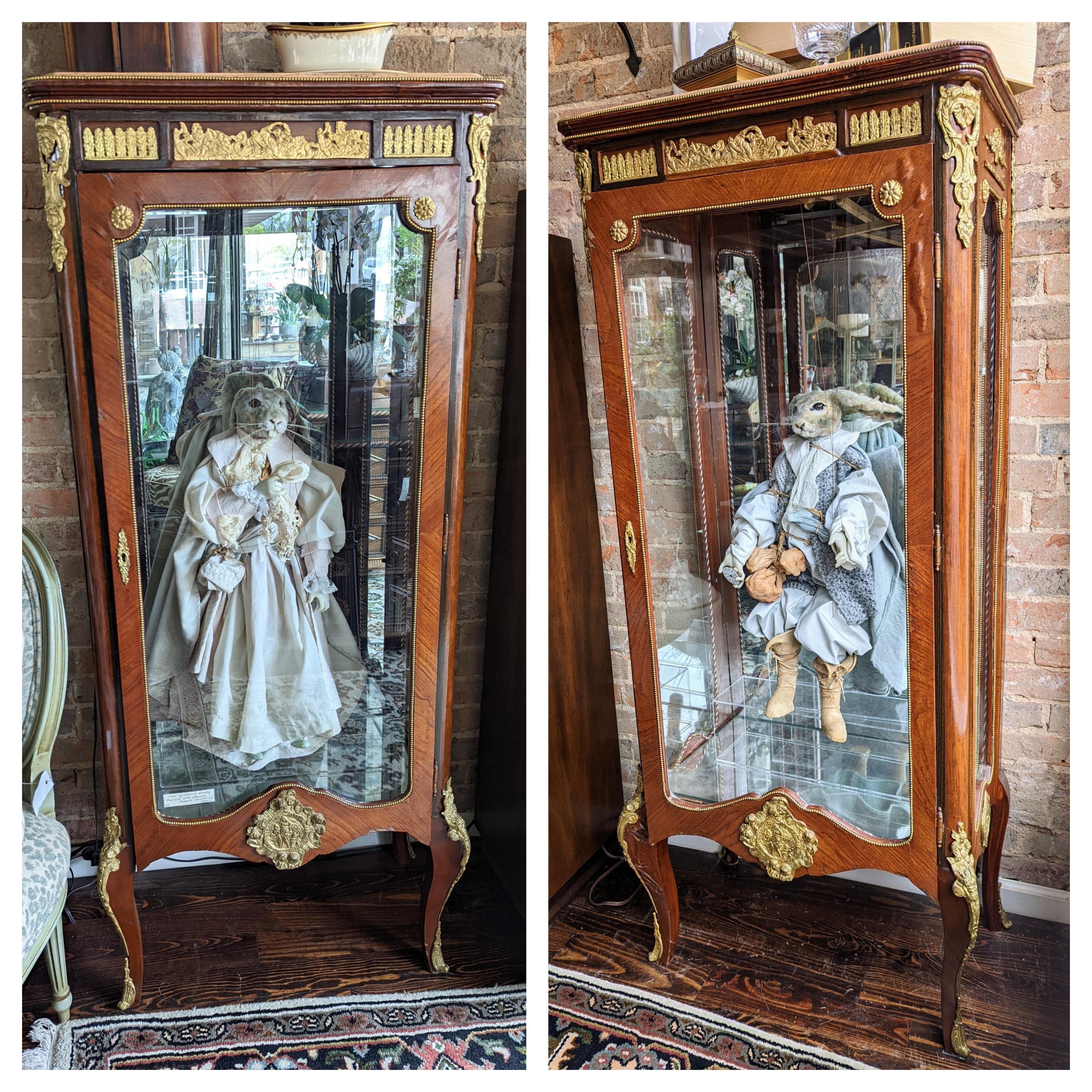 Antique French Curio Display Cabinets with Rabbit Marionette Puppets Aj ...