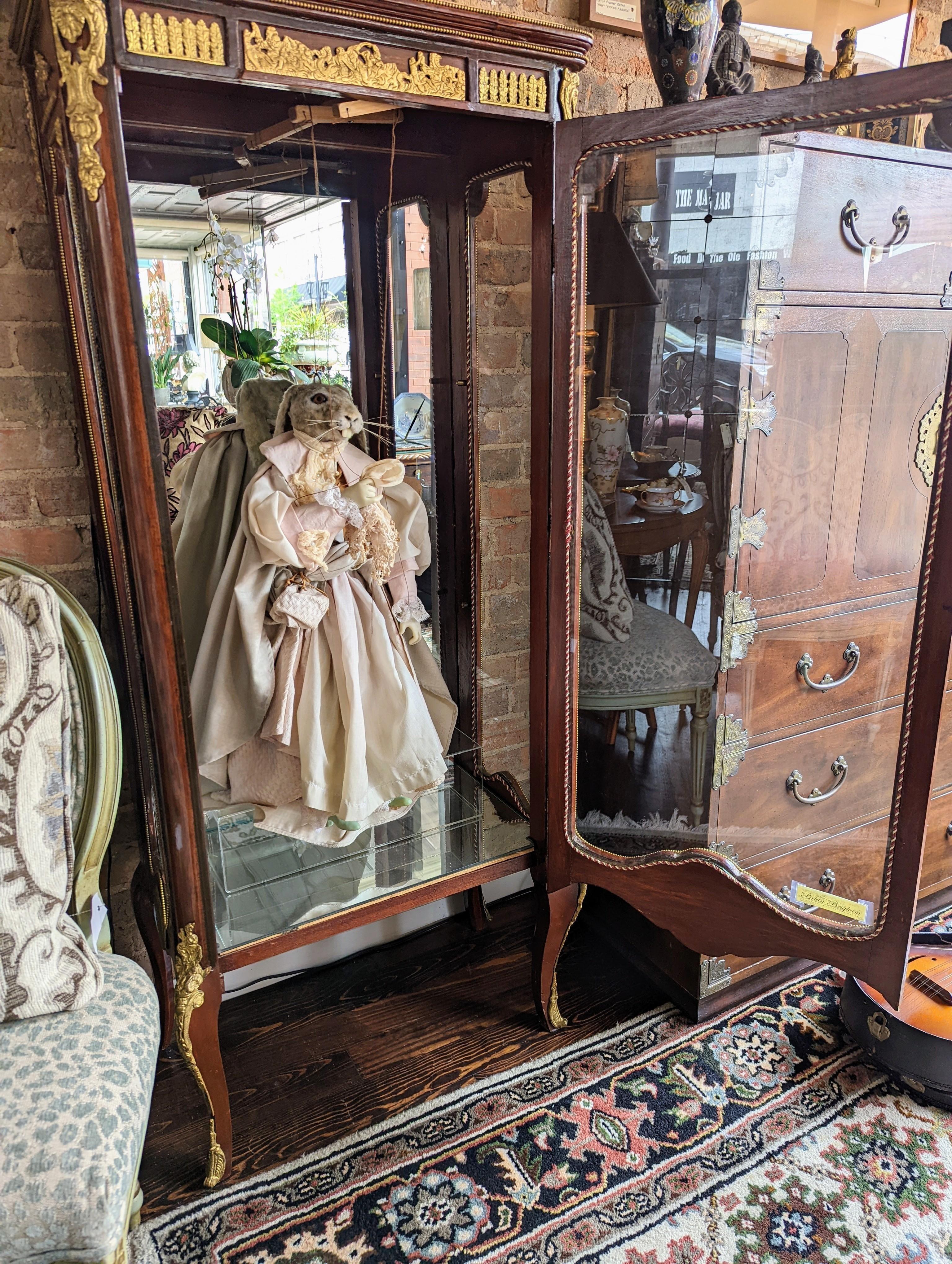 Antique French Curio Display Cabinets with Rabbit Marionette Puppets Aj ...