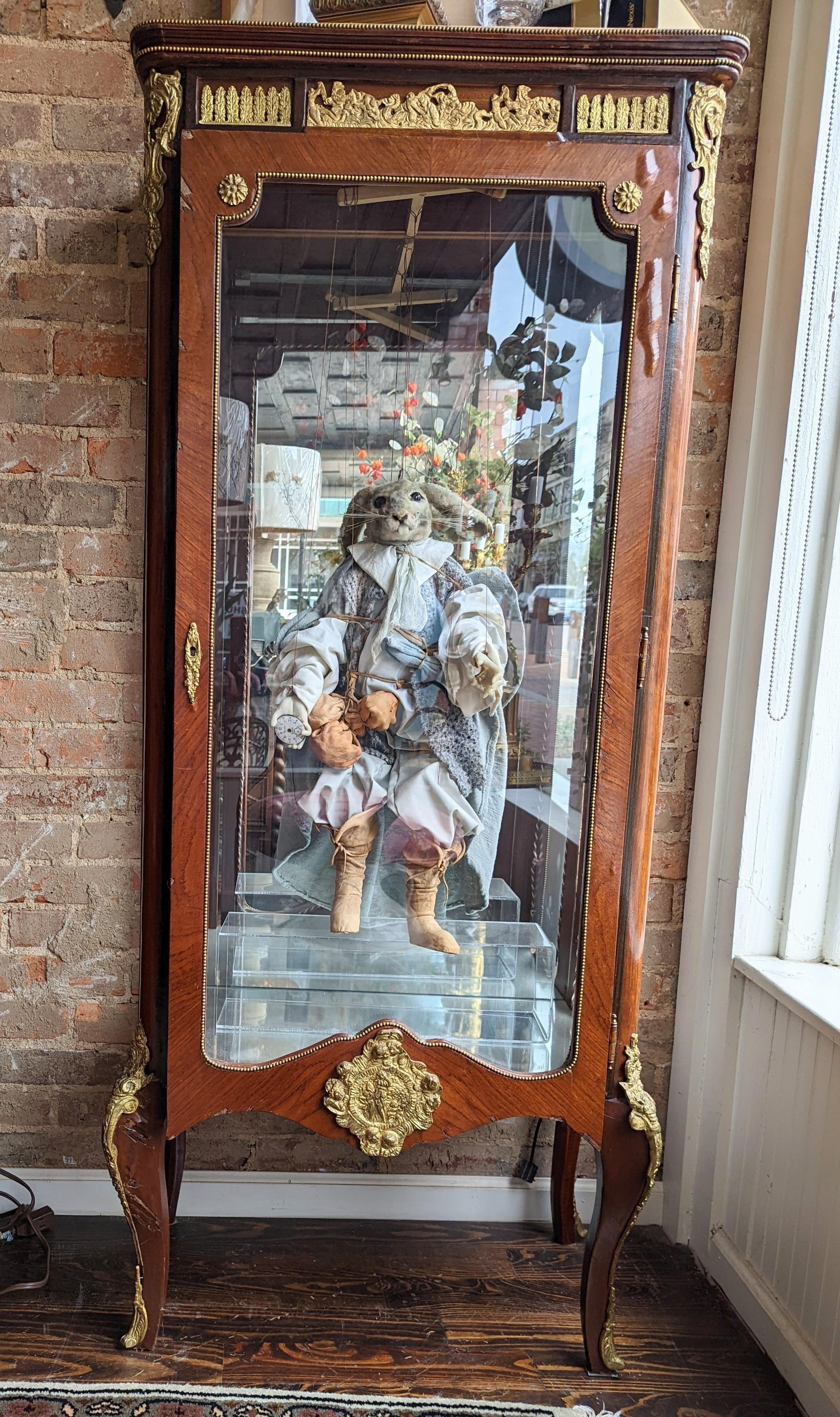 Antique French Curio Display Cabinets with Rabbit Marionette Puppets Aj ...