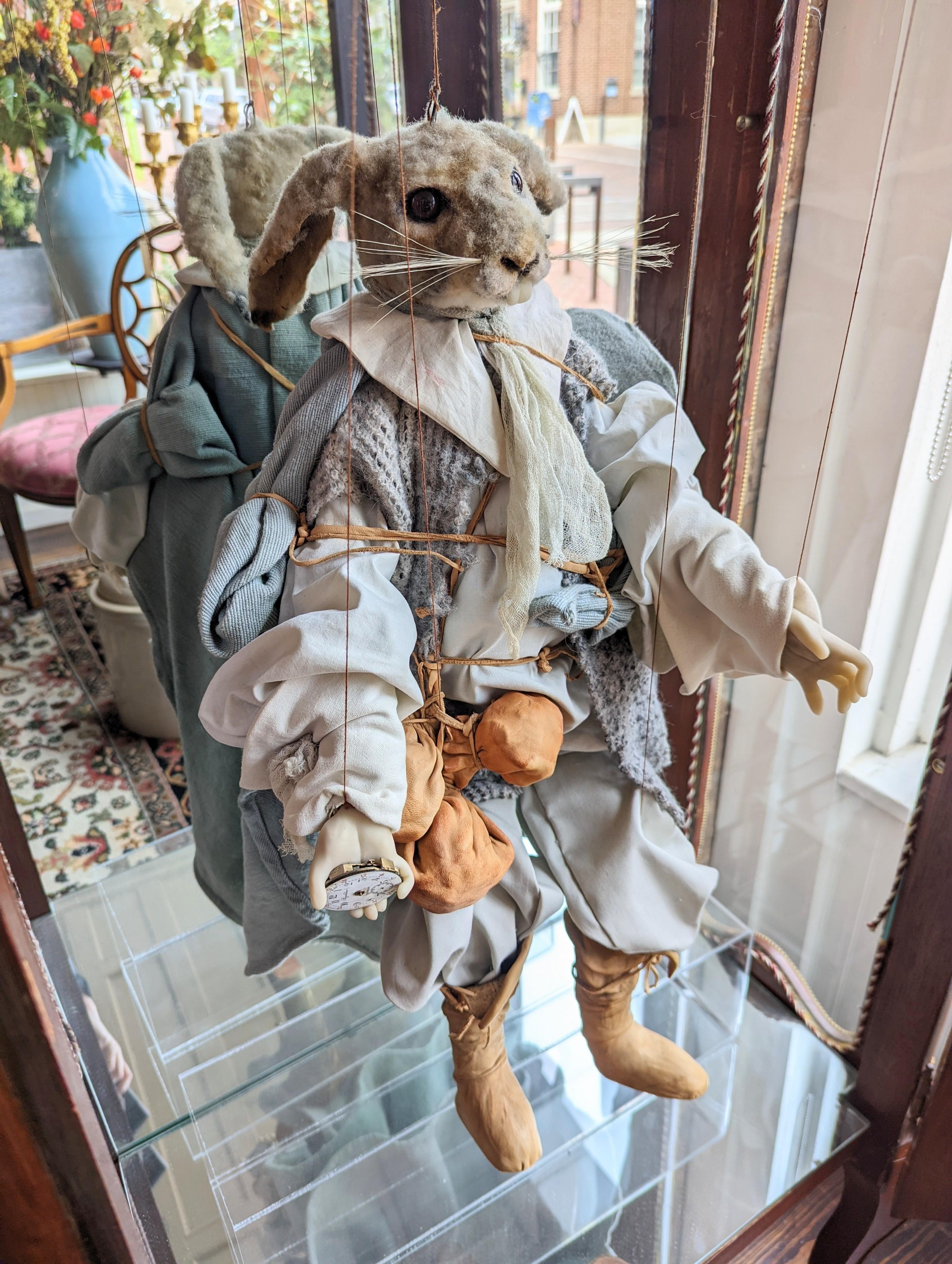 Antique French Curio Display Cabinets with Rabbit Marionette Puppets Aj ...