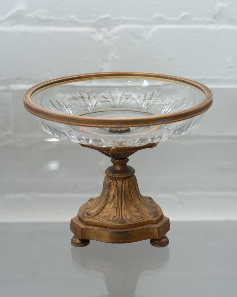 Antique French Cut Crystal and Bronze Tazza / Compote / Dish For Sale ...