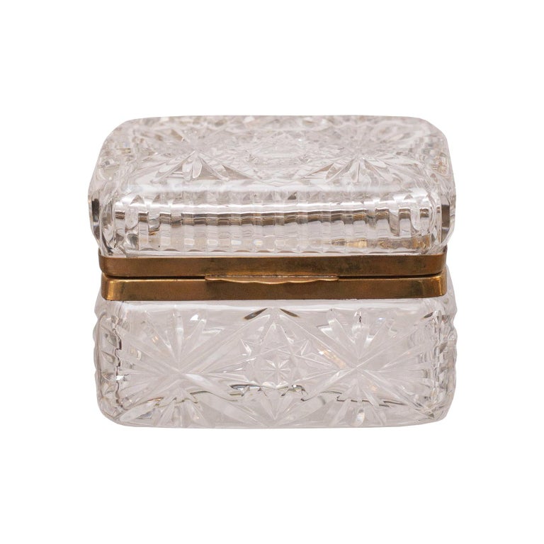 Antique French Cut Crystal Box with Bronze Mounts For Sale at 1stDibs