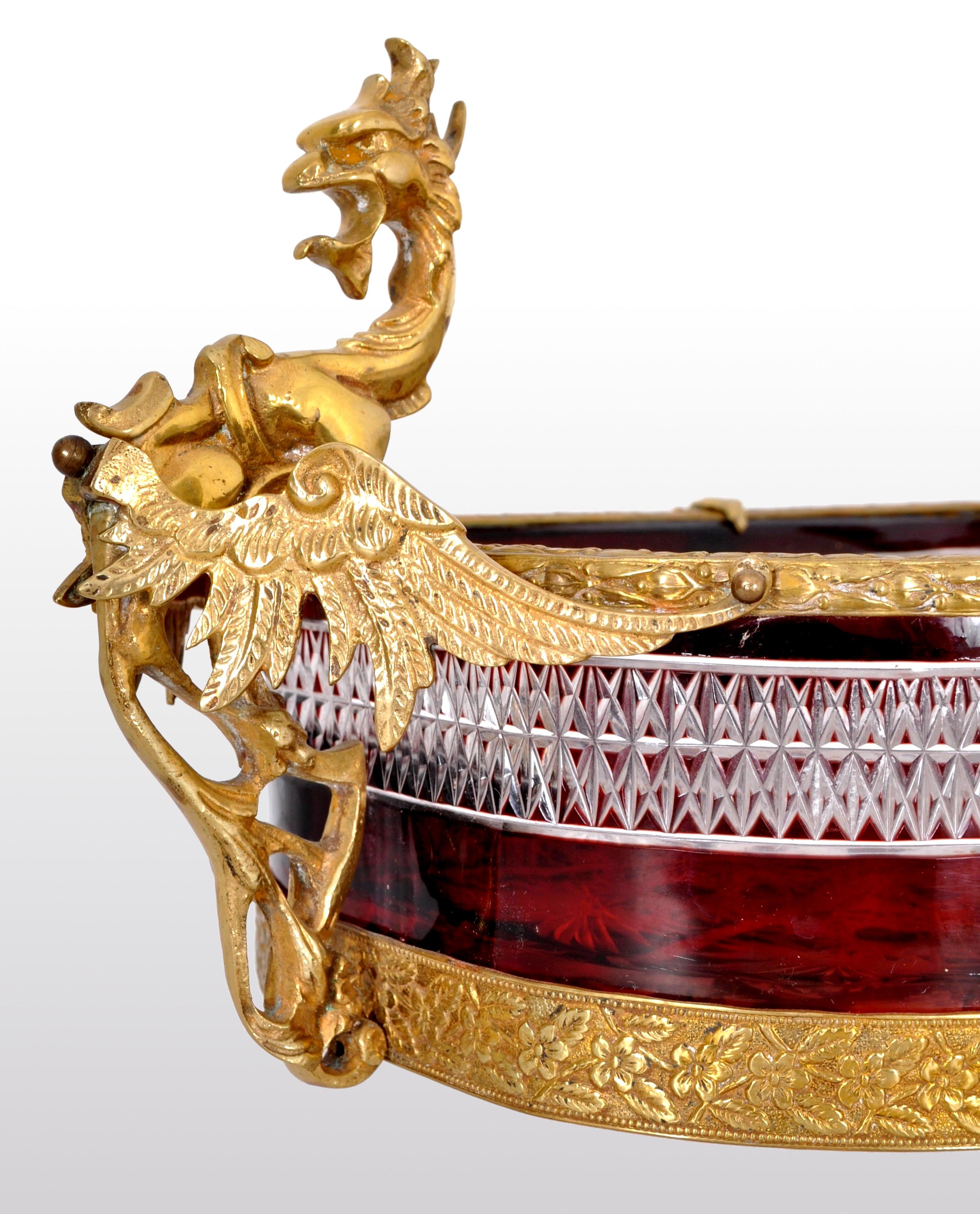 Antique French Cut Glass Crystal Ruby Doré Bronze Griffin Centerpiece ...