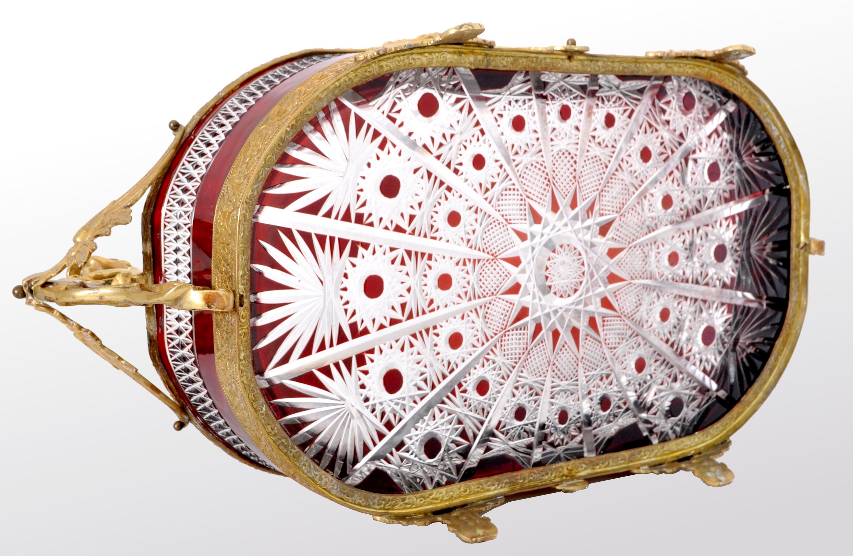 Antique French Cut Glass Crystal Ruby Doré Bronze Griffin Centerpiece ...