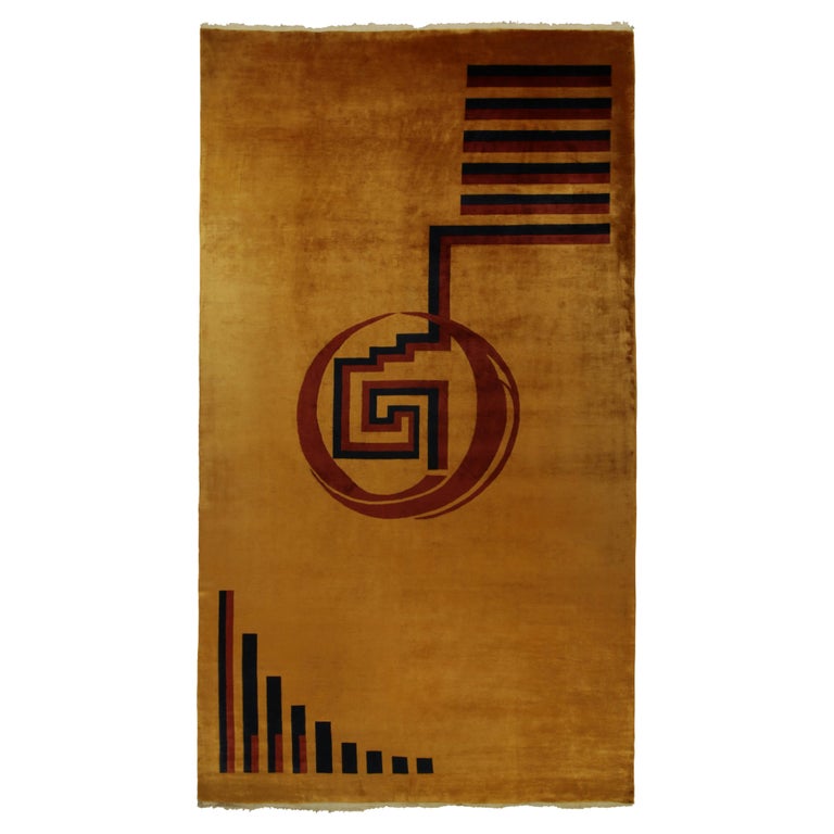 Antique French Deco rug in Gold, Red and Blue Geometric Pattern by Rug ...