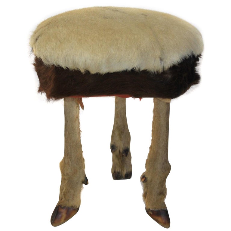 Antique French Deer Hoof and Cowhide Foot Stool For Sale at 1stDibs