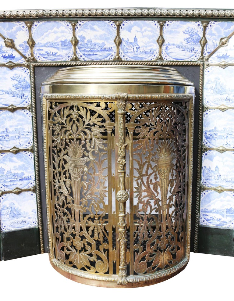 Antique French Delft Tile Fire Insert at 1stDibs