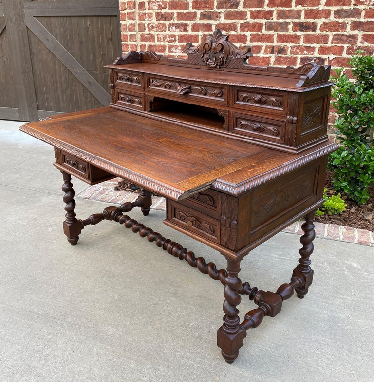 Antique French Desk Office Library Desk Renaissance Revival Barley ...