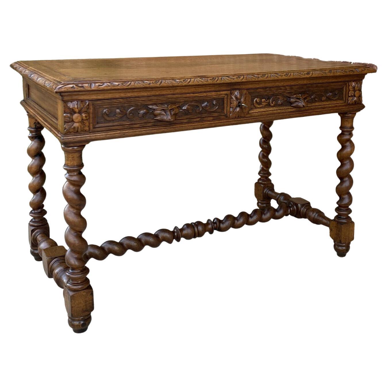 Antique French Desk Renaissance Revival Barley Twist Oak 19th C Office ...