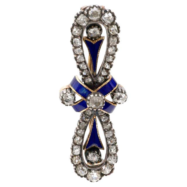 Antique French Old Cut Diamond 18k Yellow And Platinum Clover Brooch
