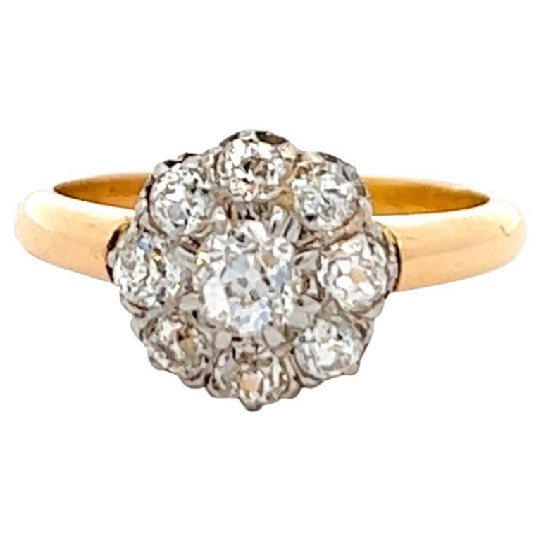 Antique French Diamond Platinum 18k Yellow Gold Cluster Ring For Sale ...